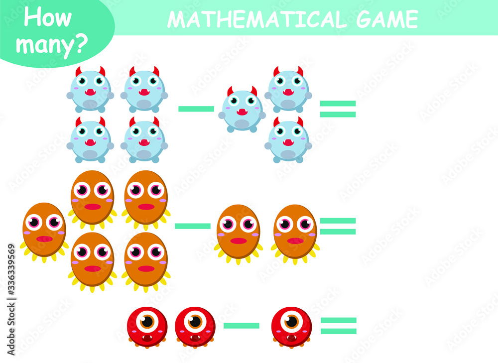 examples of addition and subtraction with cute monsters. educational ...