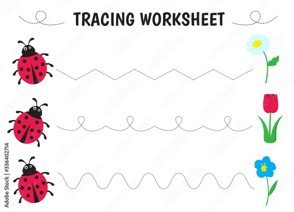 Preschool worksheet for practicing fine motor skills - tracing dashed ...