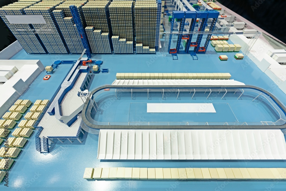 Model of Truck in warehouse - Loading docks. Automated warehouse. Boxes ...