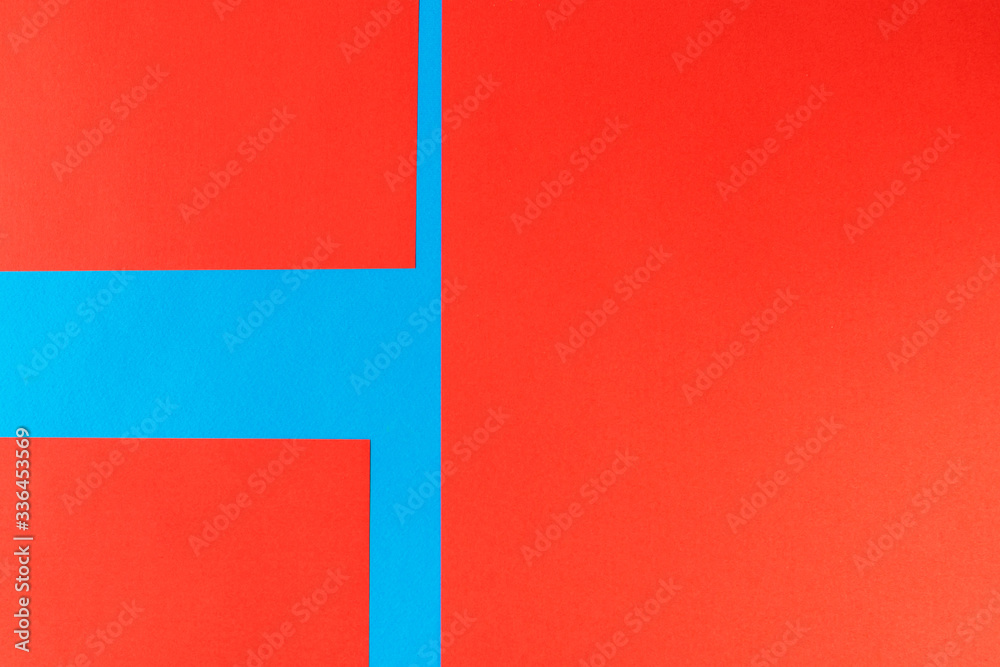 Pattern of bright red and blue pieces of paper, with clear angles and ...