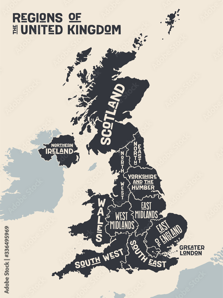 Vector de Stock Map United Kingdom. Poster map of regions of the United ...