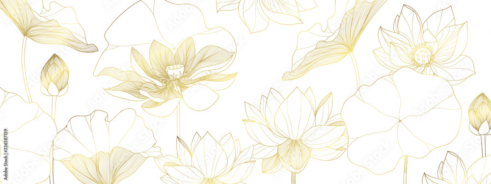 luxury lotus wallpaper design vector, lotus line arts, Golden Lotus ...