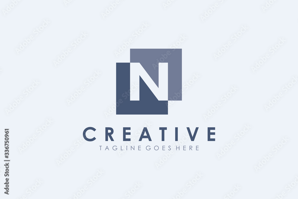 Initial Letter N Logo. Double Square with Negative Space inside. Flat ...