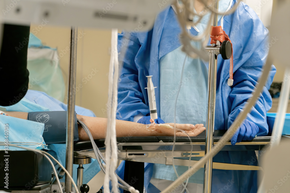 Patient on the operating table. Introduction to general anesthesia ...