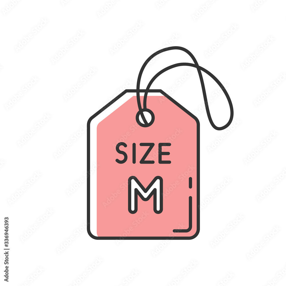 Pink medium size label RGB color icon. Clothing parameters information ...