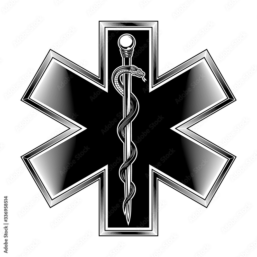 The star of life with rod of Asclepius emblem. Vector illustration in ...