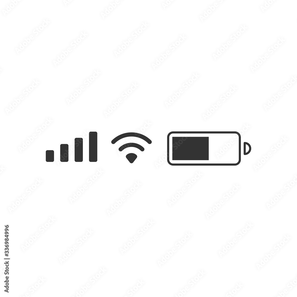 Mobile phone signal, wi-fi, battery icon. Status bar symbol modern, simple, vector, icon for ...
