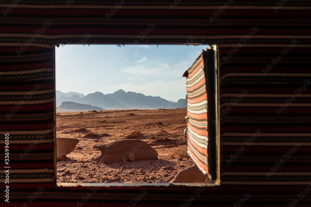 Camp window view in wadi rum, Jordan, View from a tent in the desert ...