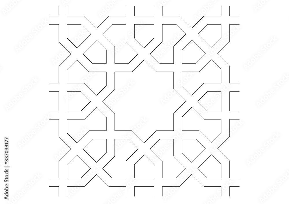Black and white 2D CAD drawing of Islamic pattern. Islamic patterns use ...