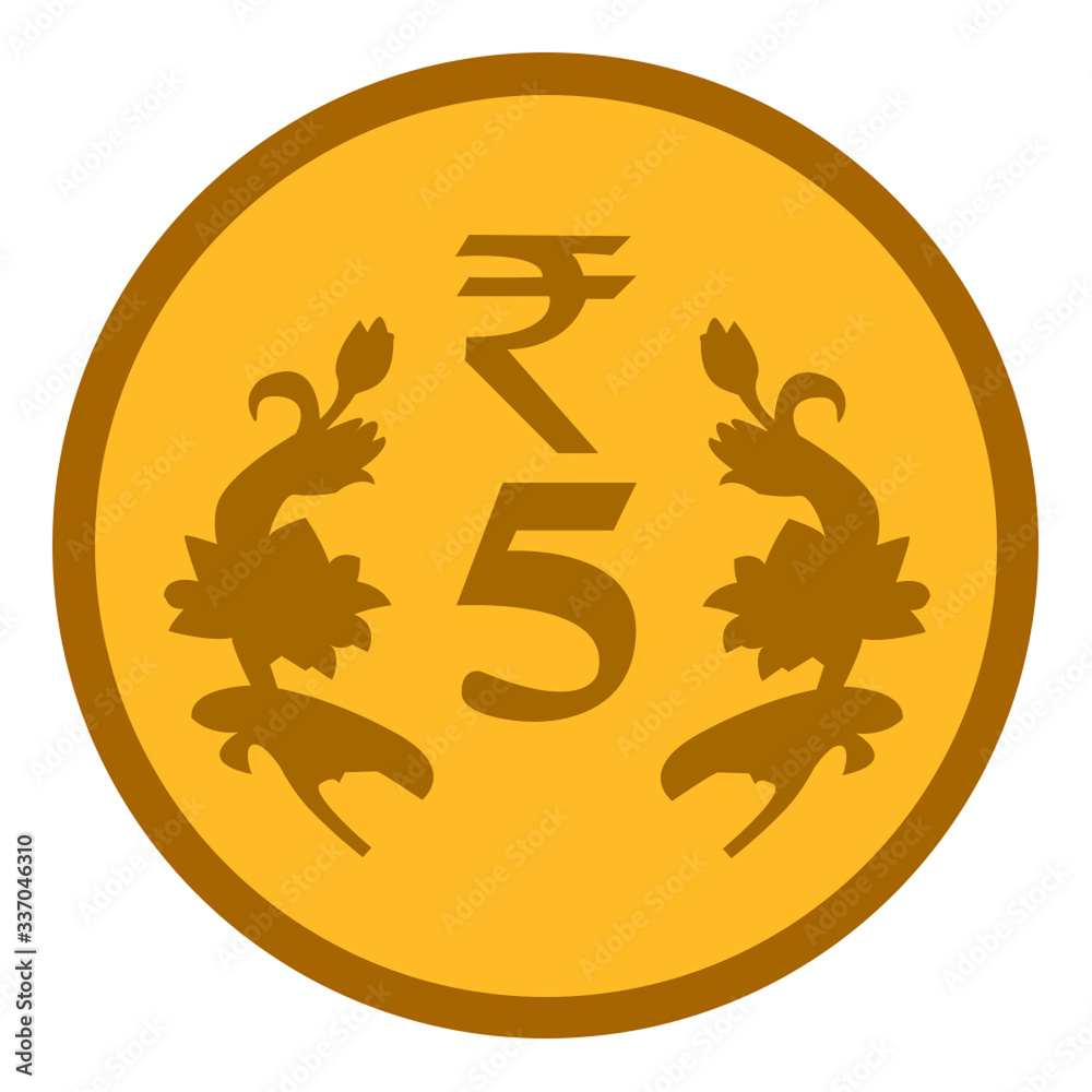 Indian rupee 5 coin Stock Vector | Adobe Stock