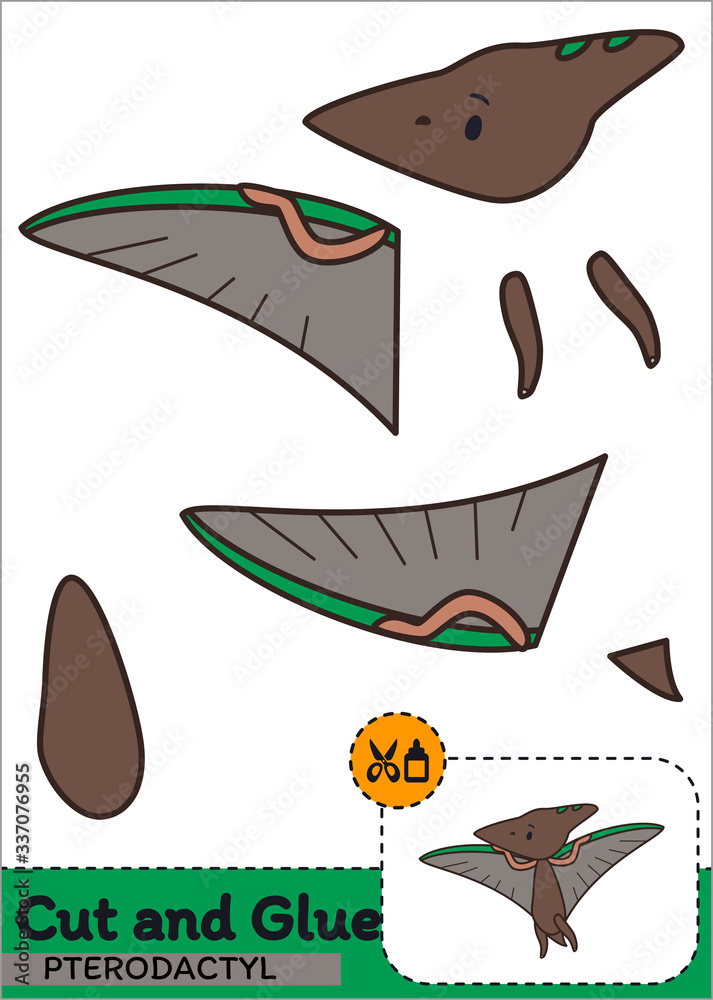Cut and Glue Worksheet - Pterodactyl Stock Vector | Adobe Stock