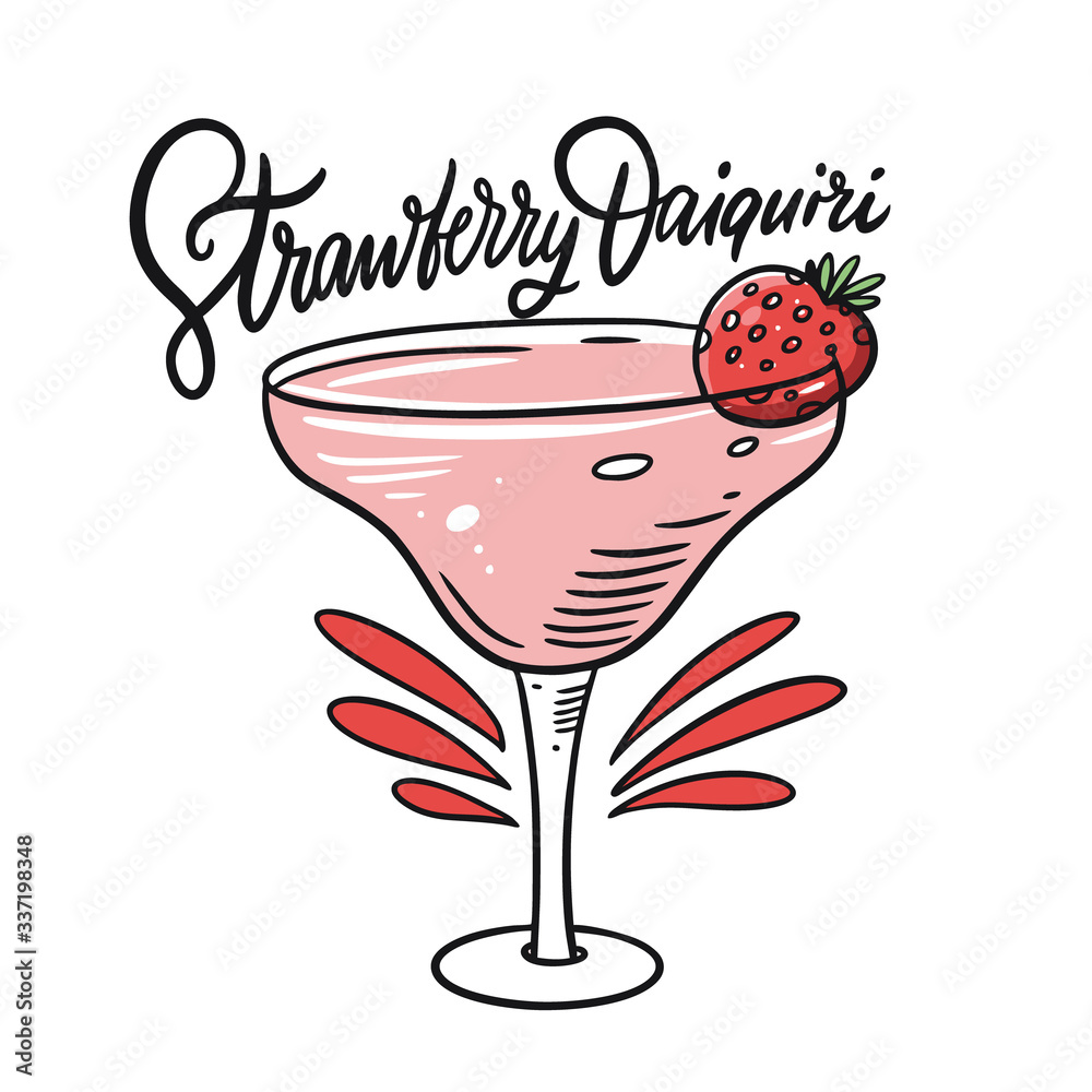 Strawberry daiquiri cocktail. Flat Style. Colorful cartoon vector ...
