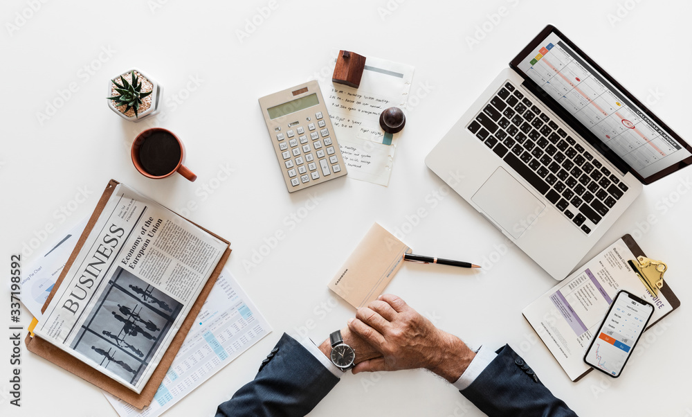 Flat lay of business concept Stock Photo | Adobe Stock