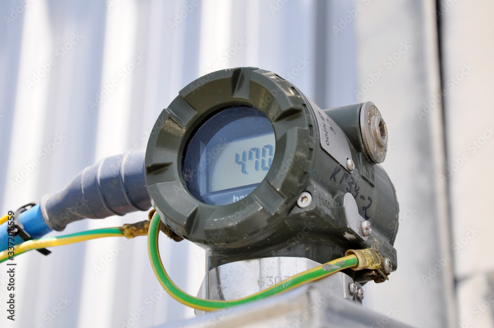 The pressure transmitter installed on process equipment Stock Photo ...