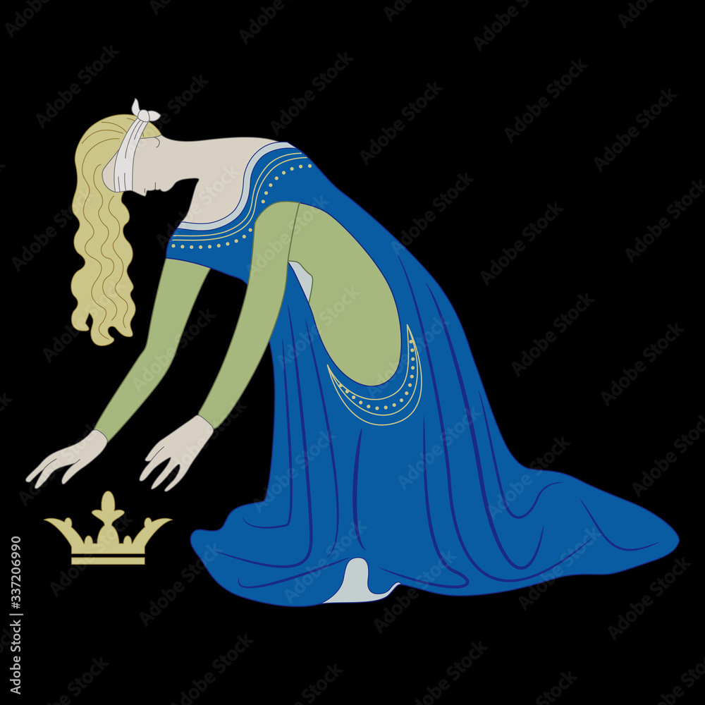 Isolated vector illustration. Medieval blindfolded princess who lost ...