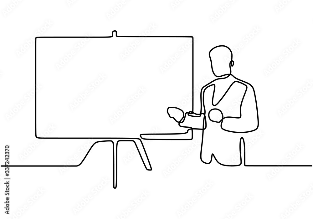 continuous line drawing of business presentation. Explain the idea with ...