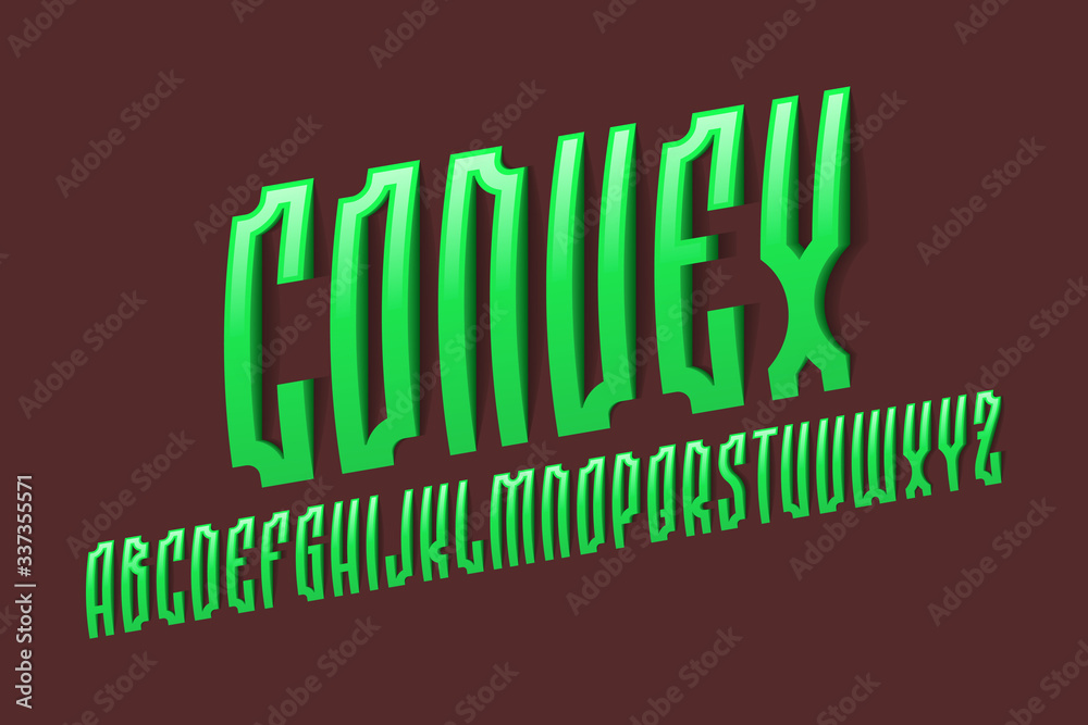 Volumetric alphabet of green convex letters in old slavic style. 3d ...