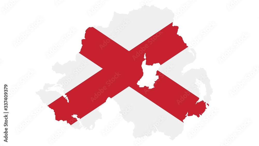 Northern Ireland map with flag texture on white background ...