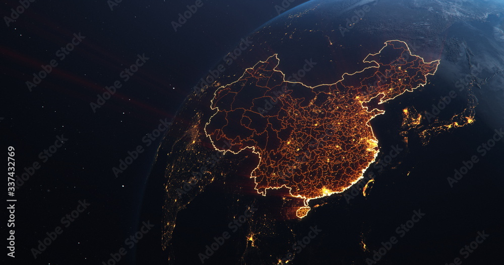 Planet Earth from Space People's Republic of China highlighted ...