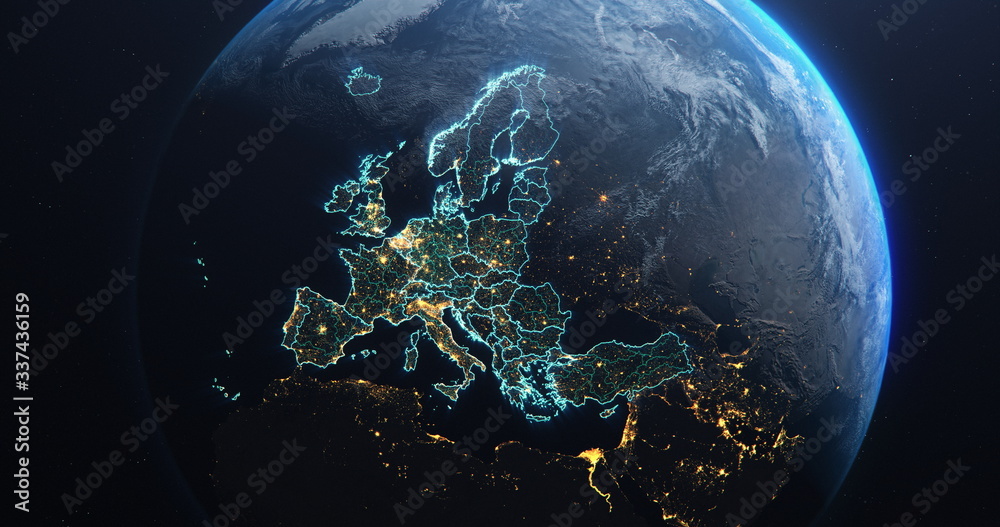 Planet Earth from Space EU Europe Countries highlighted, elements of ...