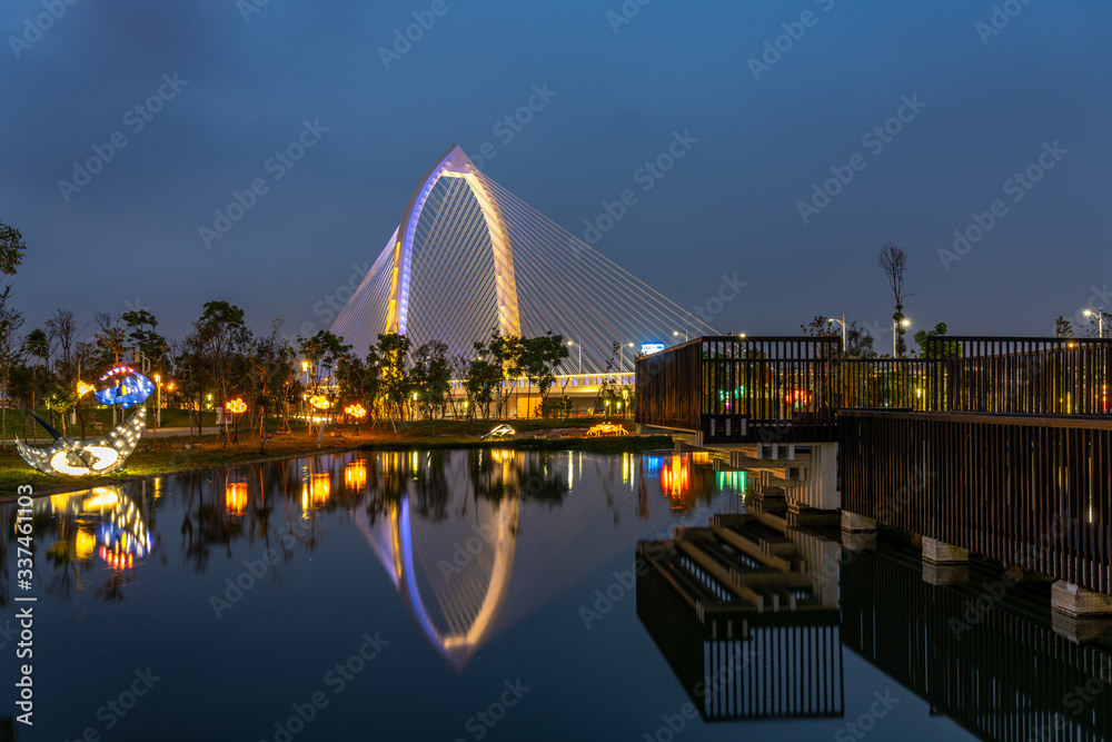Nightscape of new landmark Konan Ai-Qin Bridge in Taichung City ...