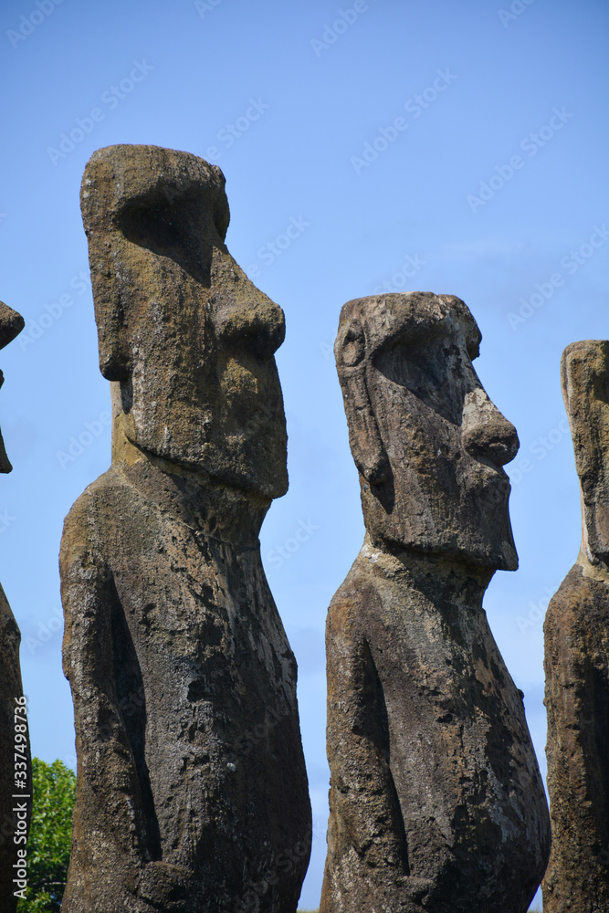 Details of Ancient maoi statues at Tongariki, largest collection of ...