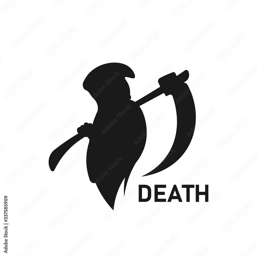 Grim reaper holding scythe collecting souls silhouette. Death icon sign ...