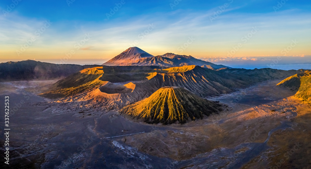 Aerial view of Mount Bromo, is an active volcano and part of the ...