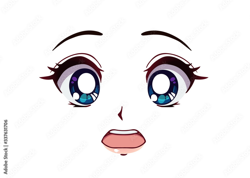 Scared anime face. Manga style big blue eyes Stock Vector | Adobe Stock