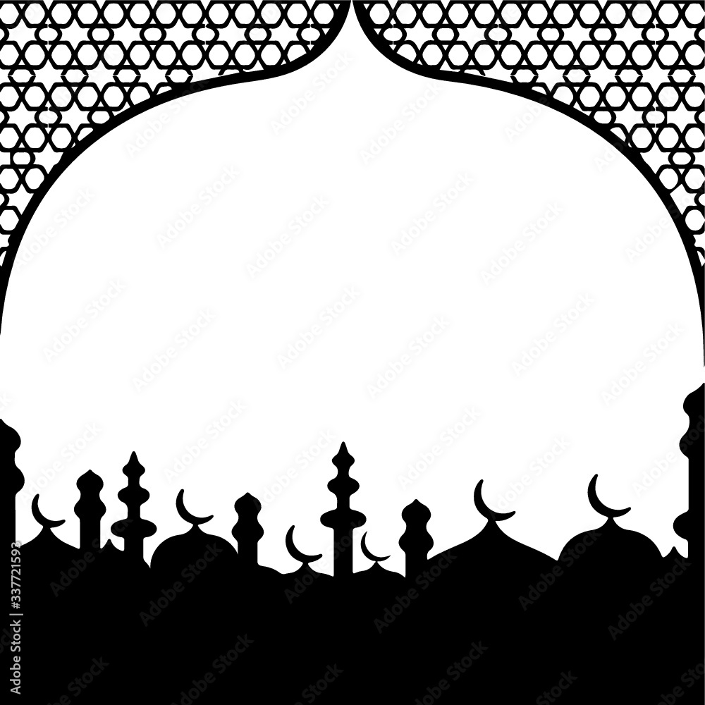 Muslim mosque frame border silhouette vector illustration of Eid al ...