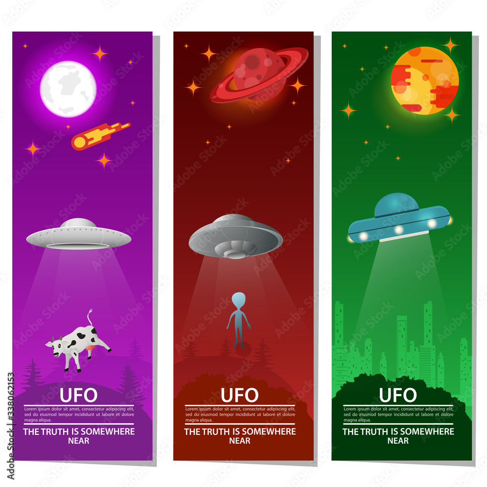 vertical banners UFO flying saucer kidnaps animal alien ...