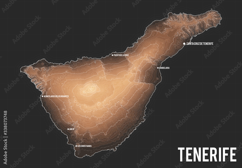Map of Tenerife, Canary Islands. Vector elevation map of island ...