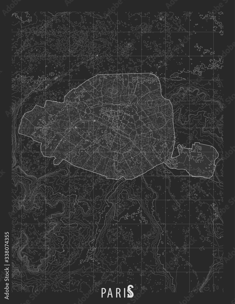 Vector de Stock City map of Paris. Vector elevation map of town ...