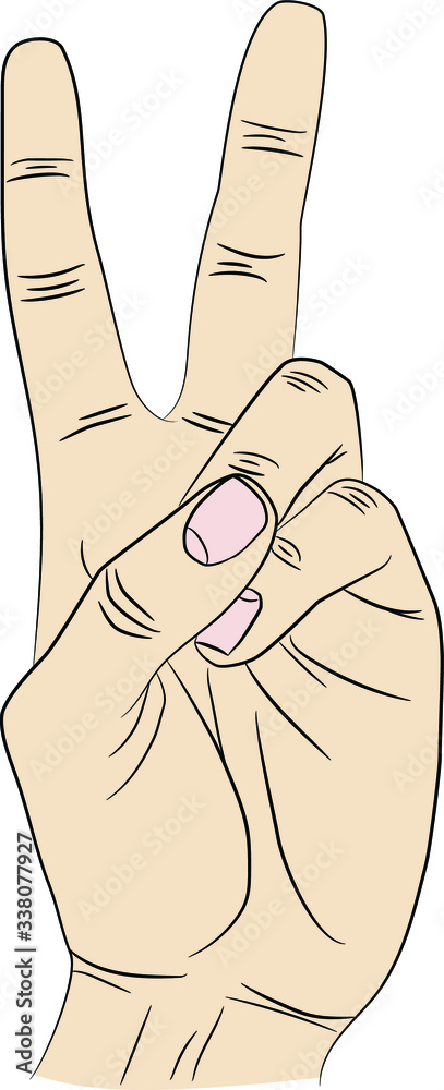Isolated hand gesturing victory sign. Index and middle fingers raised ...