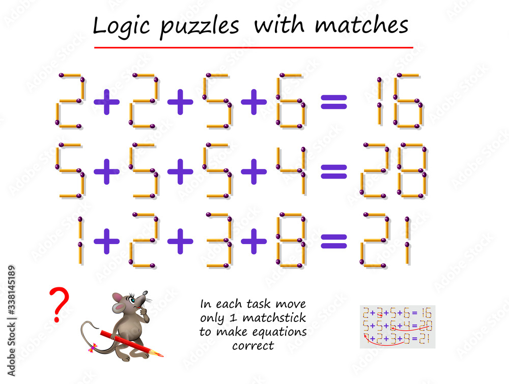 Logical puzzle game with matches. In each task move only 1 matchstick ...