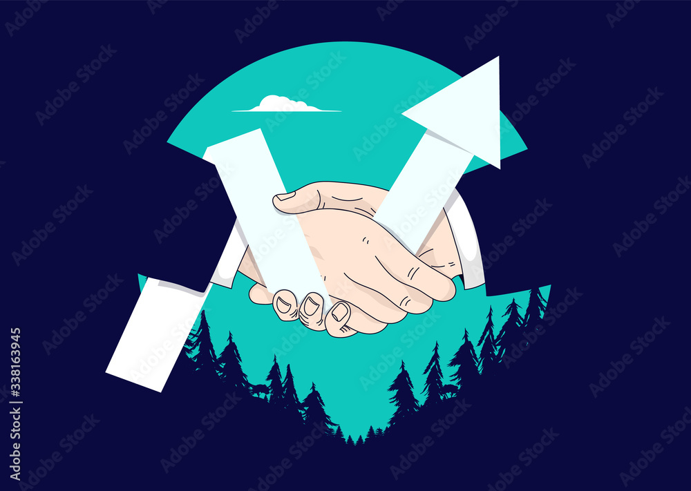 Handshake with graph - Two hands shaking over a deal and an upward ...