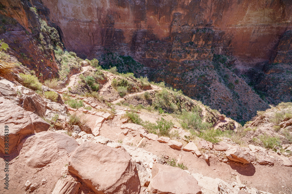 hiking zig zag on the bright angel trail in grand canyon national park, arizona, usa Stock Photo ...
