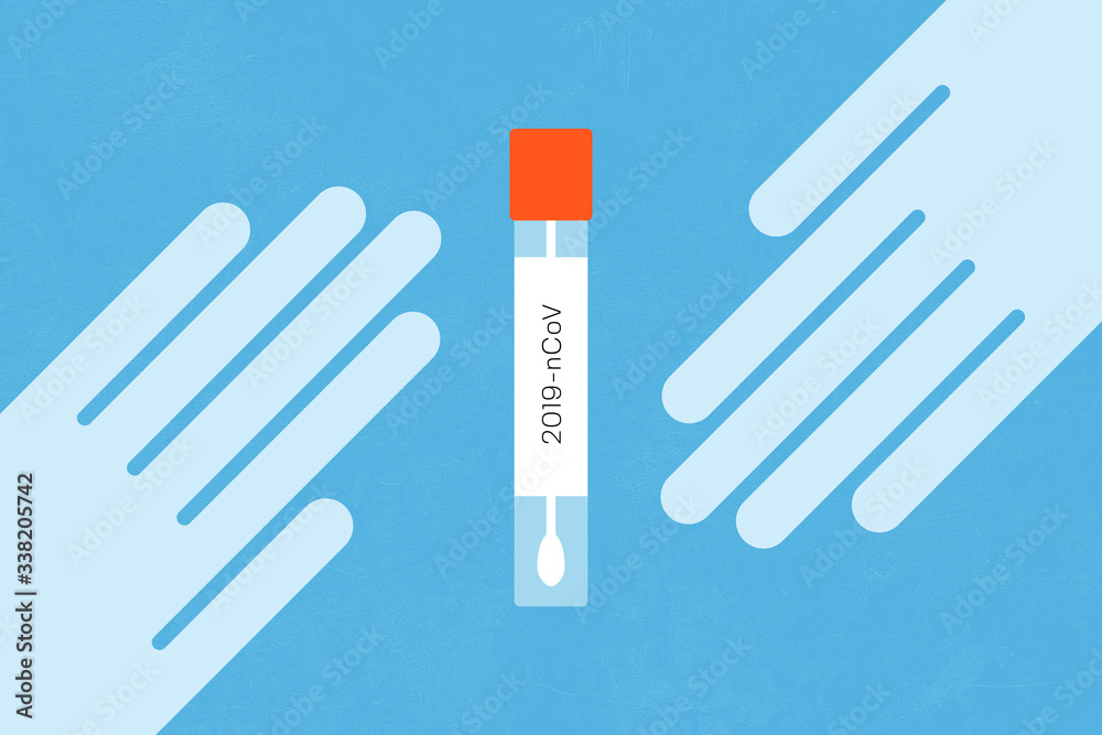 Two hands reaching for a COVID-19 specimen collection tube. Novel ...