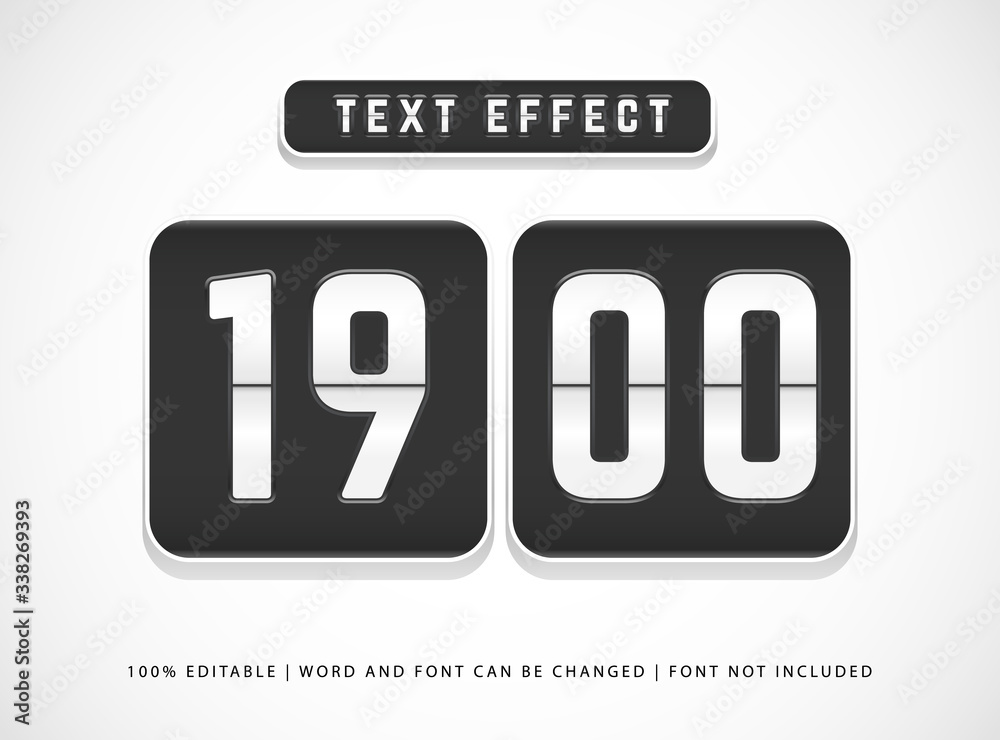 editable text effect flip clock countdown time text effect style vector ...