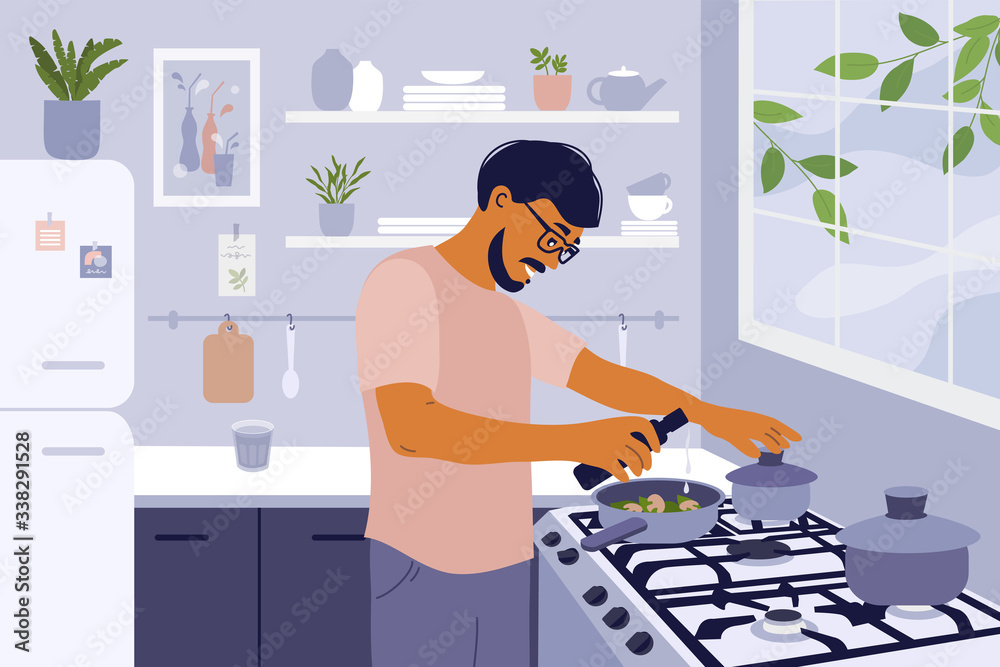 Стоковое векторное изображение «Stay home and cook healthy food ...