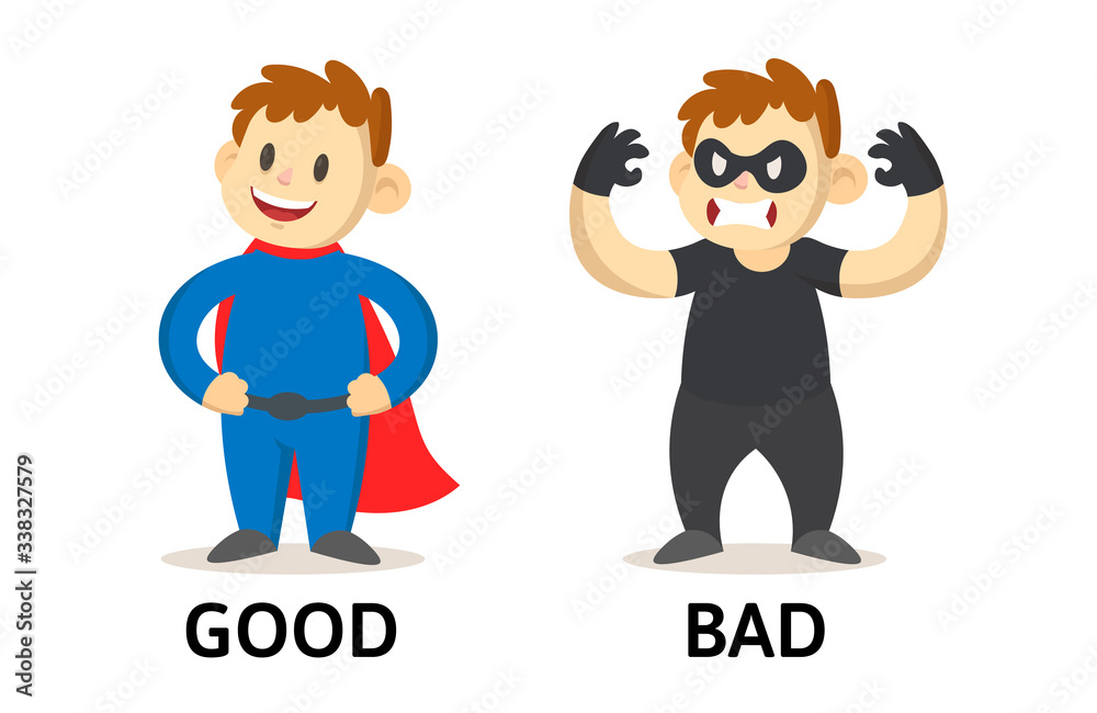 Vector de Stock Words good and bad textcard with cartoon characters ...