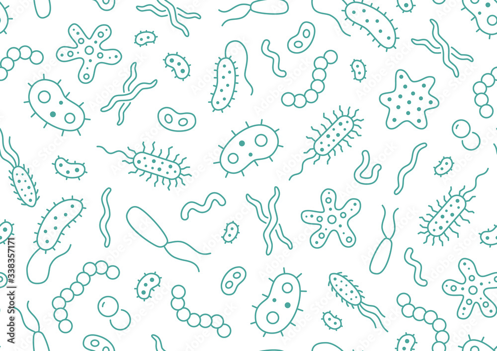 Bacteria, virus, microbe seamless pattern. Vector background included ...