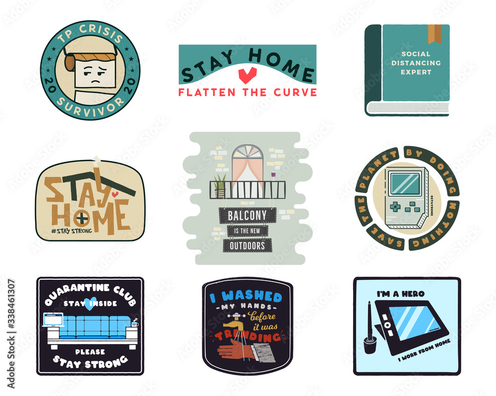 Corona virus badges and illustrations set. COVID-19 hand drawn logos ...