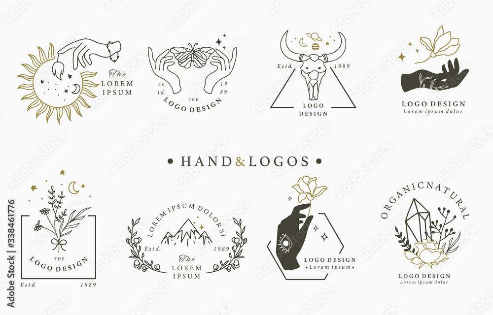 Beauty occult logo collection with hand,geometric,crystal,moon,star ...