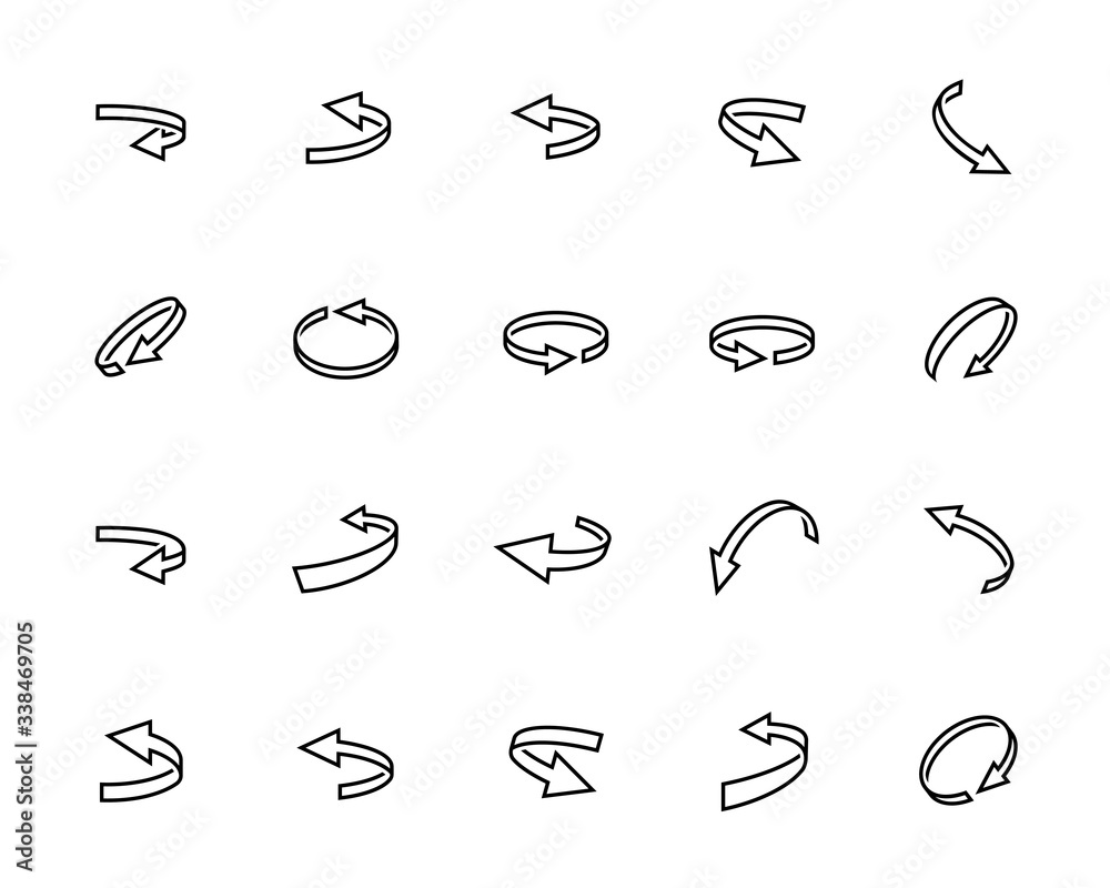 Turning Arrows Vector Icon Set in Outline Style Stock Vector | Adobe Stock
