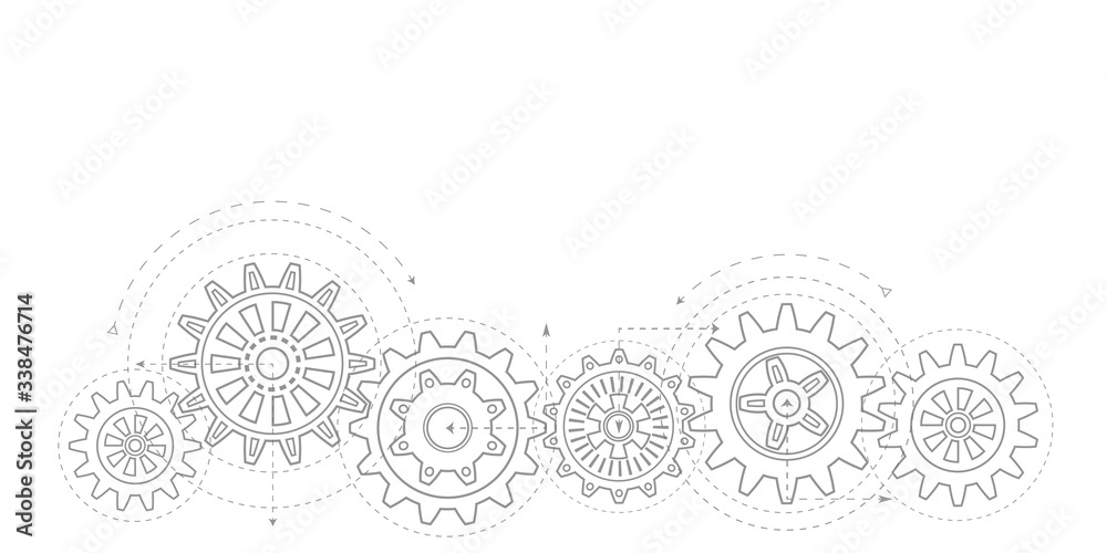 Technical drawing of gears .Rotating mechanism of round parts .Machine ...