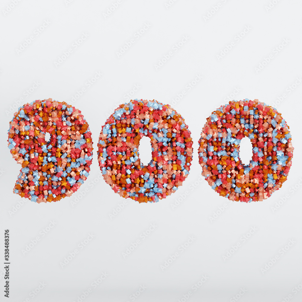 Number 900 3D Text Illustration, Digits With Pink And Sky Colors Stars ...