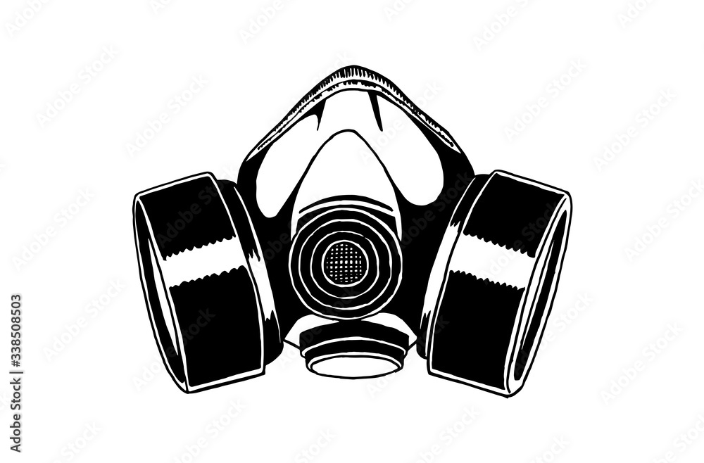 Graphical sketch of gas mask isolated on white, vector illustration ...