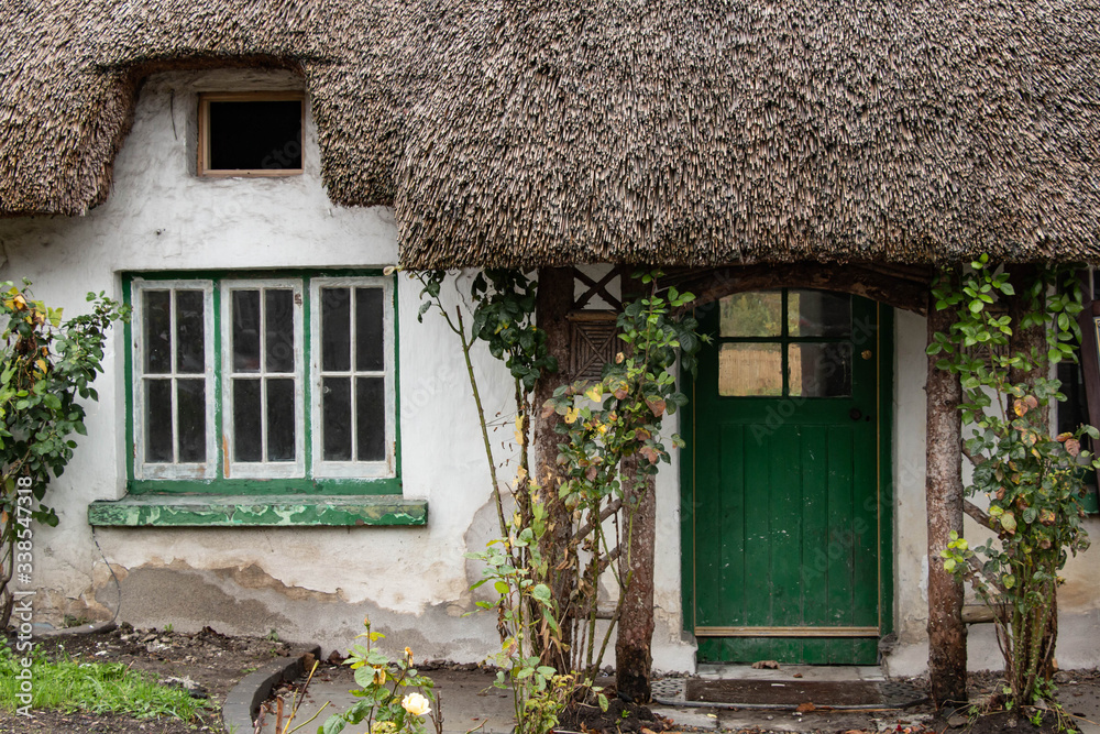 Historic thatched roof buildings along Main Street in Adare, County ...