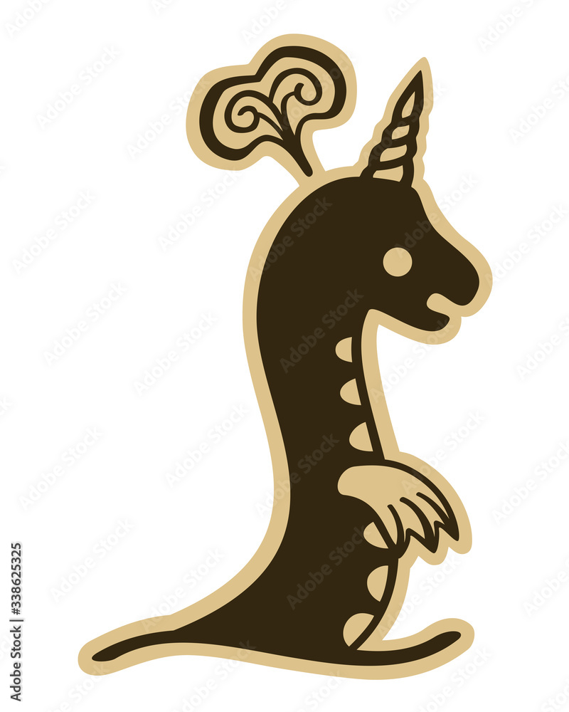 Stock-Vektorgrafik „Vector drawing of a medieval horned sea creature ...